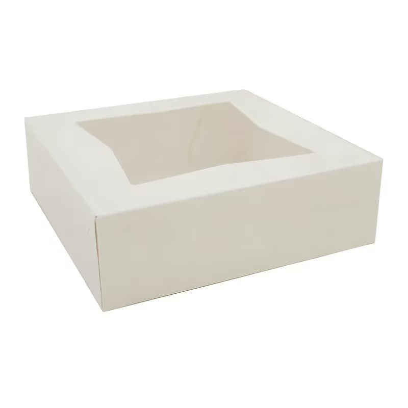 White SBS Paperboard Square 1-Piece Bakery Box With Window - 10X10X2.5 ...