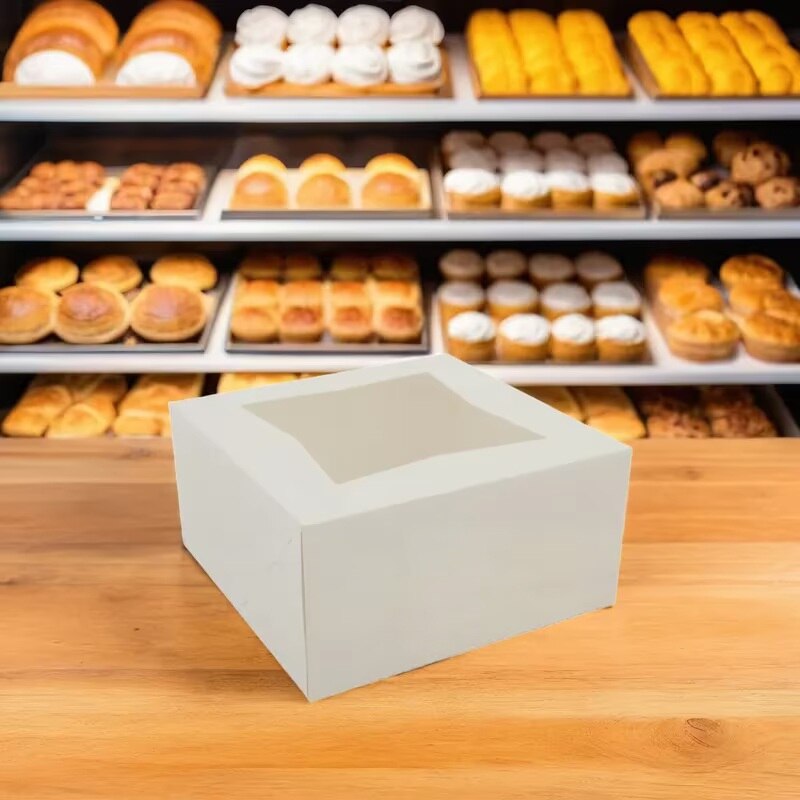 White SBS Paperboard Square 1-Piece Bakery Box With Window - 10X10X2.5 ...